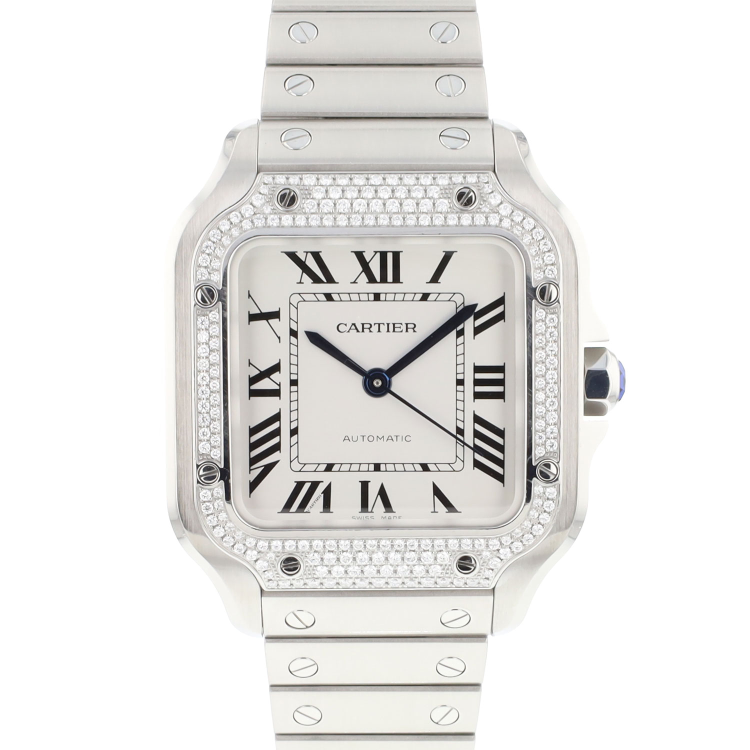 Santos De Cartier MM Steel Factory Diamonds - Cartier - Sold watches ...