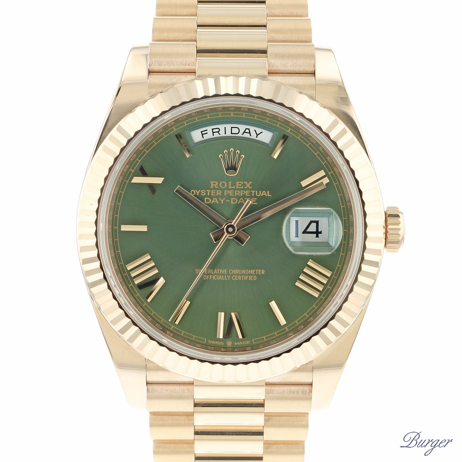 Day-Date 40mm Everose Gold Green Dial - Rolex - Sold watches - Juwelier ...