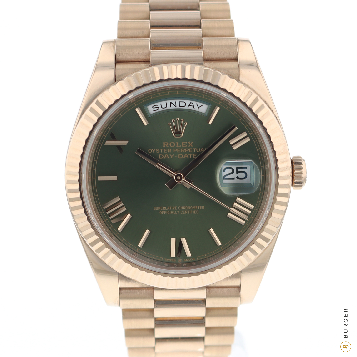 Day-Date 40mm Everose Gold Green Dial - Rolex - Sold watches - Juwelier ...