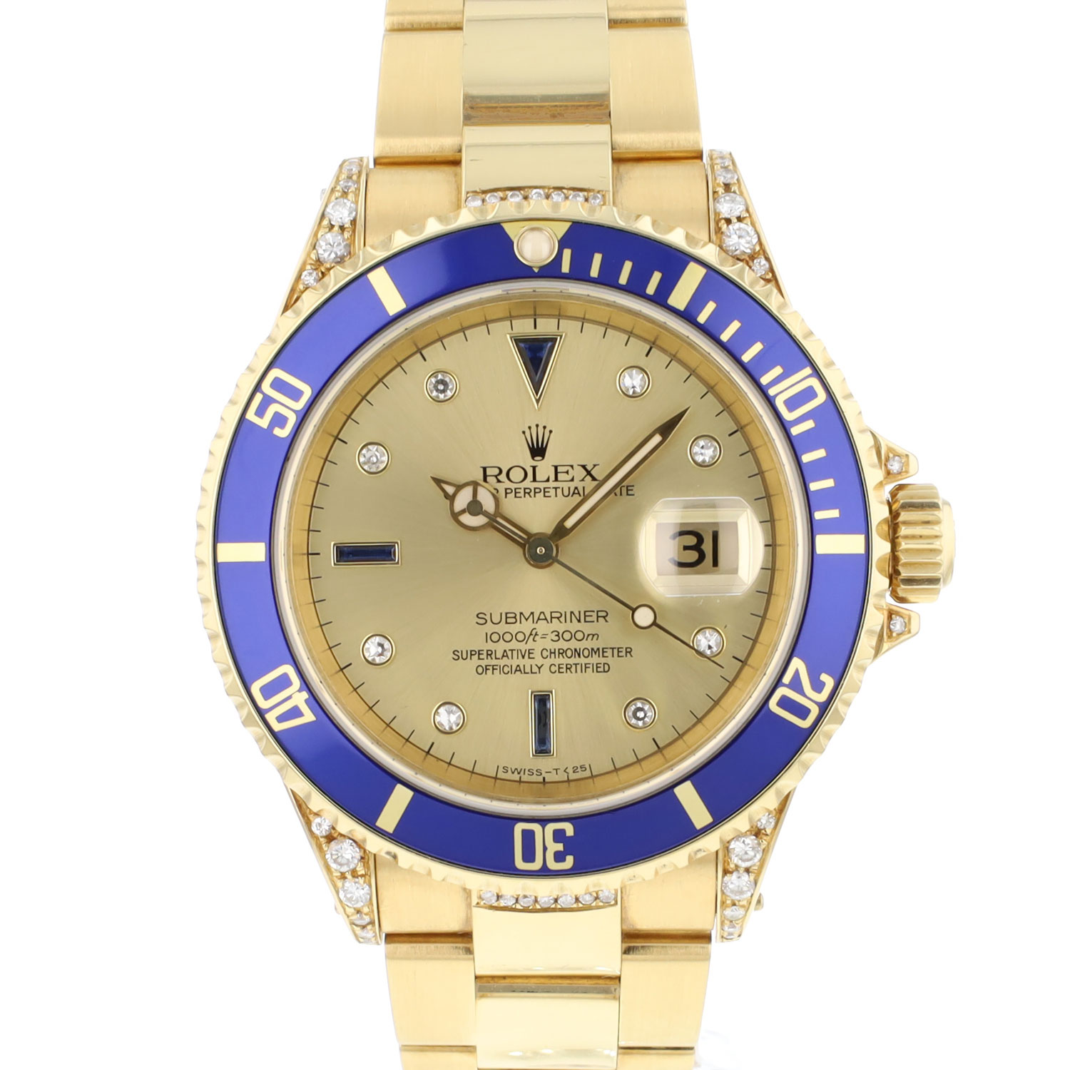 Submariner Date Yellow Gold Diamond Serti Dial - Rolex - Sold watches ...