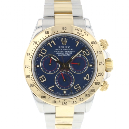 Daytona Steel/Gold Blue Racing Dial - Rolex - Sold watches - Juwelier ...