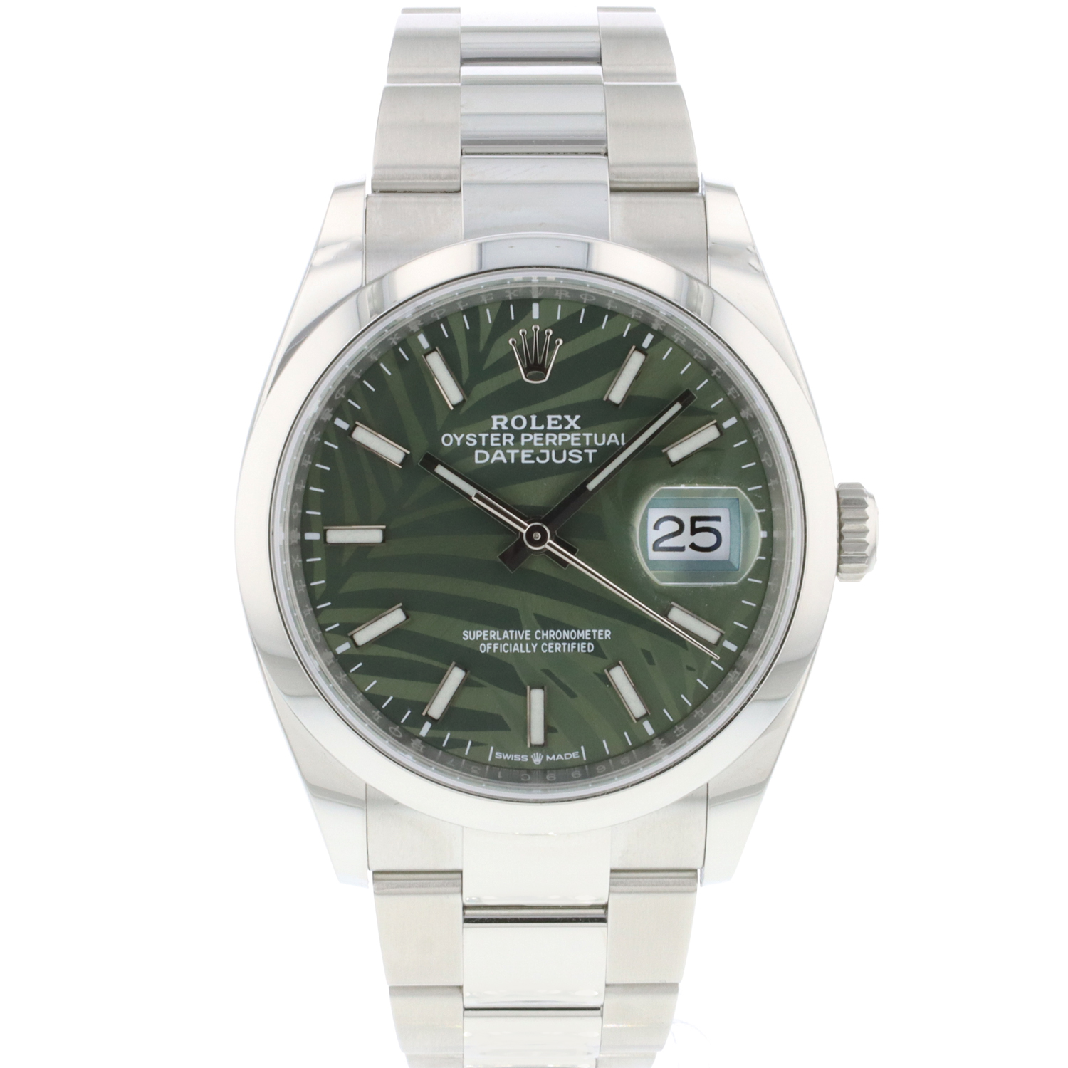 Datejust 36 Olive Green Palm Motif Dial NEW - Rolex - Sold watches ...