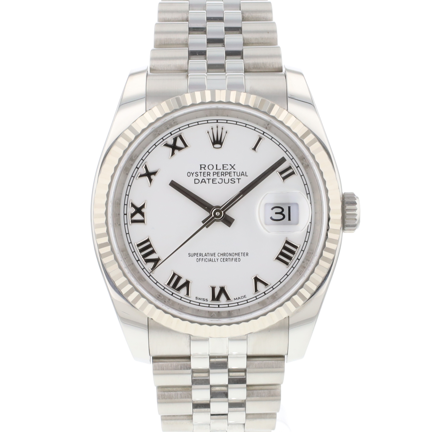 Datejust 36 Jubilee Fluted White Roman Dial - Rolex - Sold watches ...
