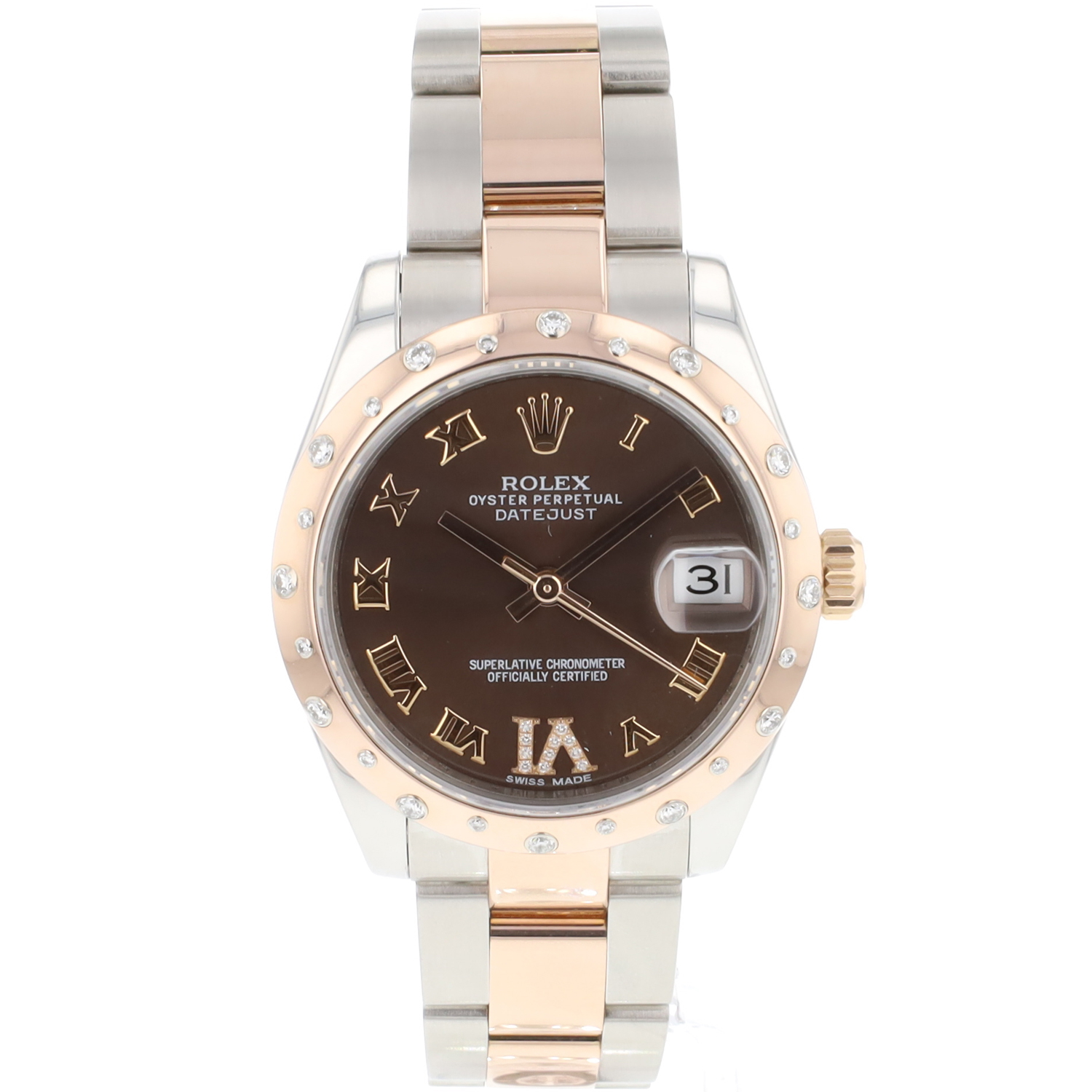 Datejust 31 Steel Everosegold Choco Roman Dial Diamonds - Rolex - Sold ...