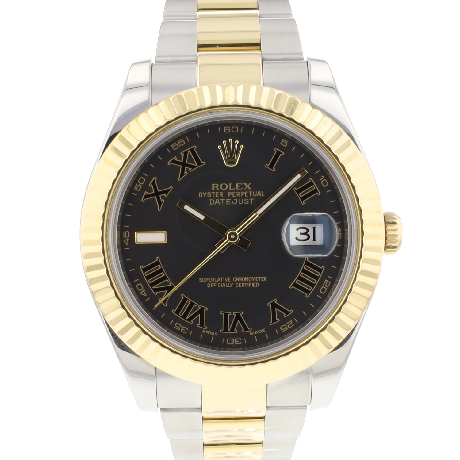 Datejust II Steel Gold Fluted Black Roman Dial - Rolex - Sold watches ...
