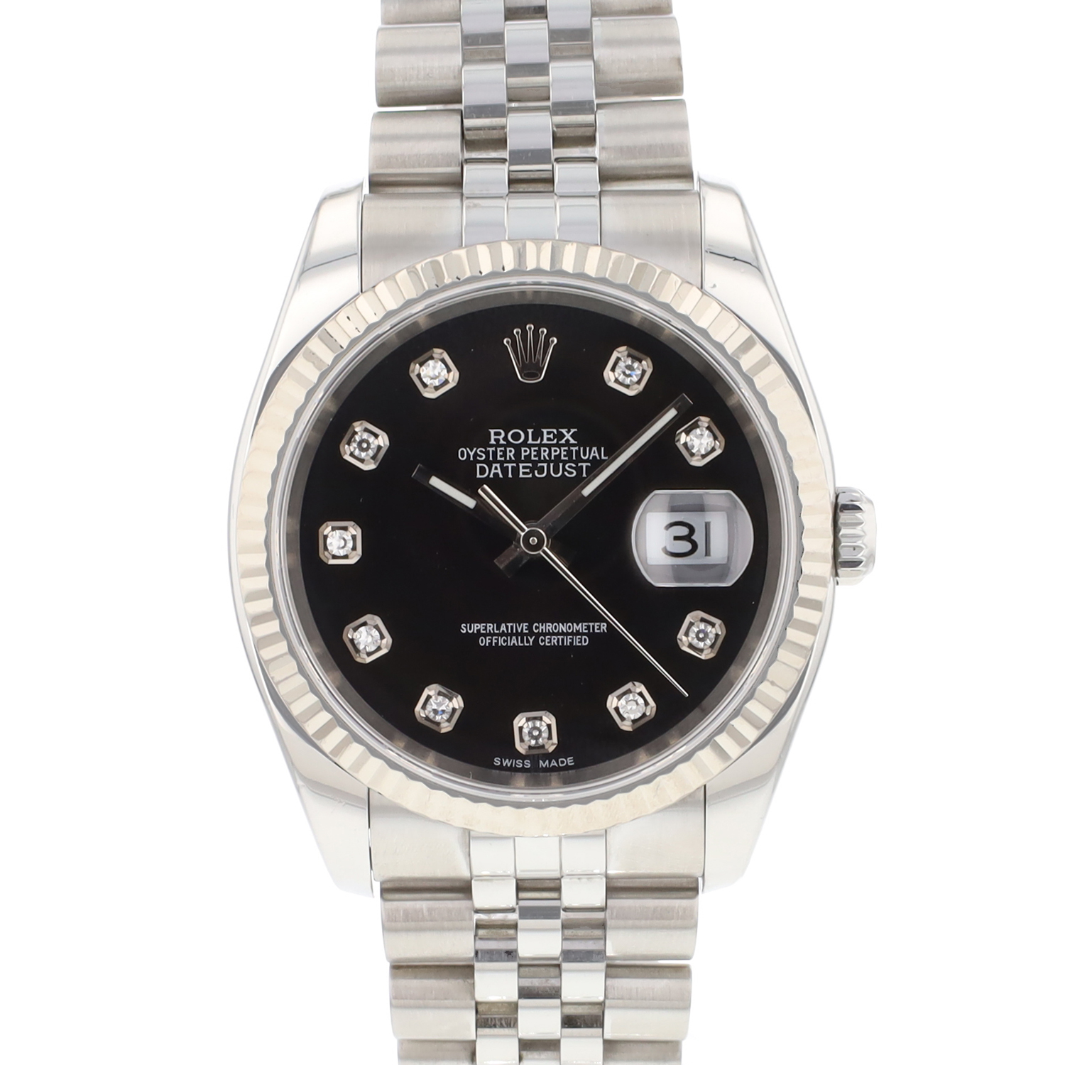 Datejust 36 Jubilee Fluted Black Diamond Dial - Rolex - Sold watches ...
