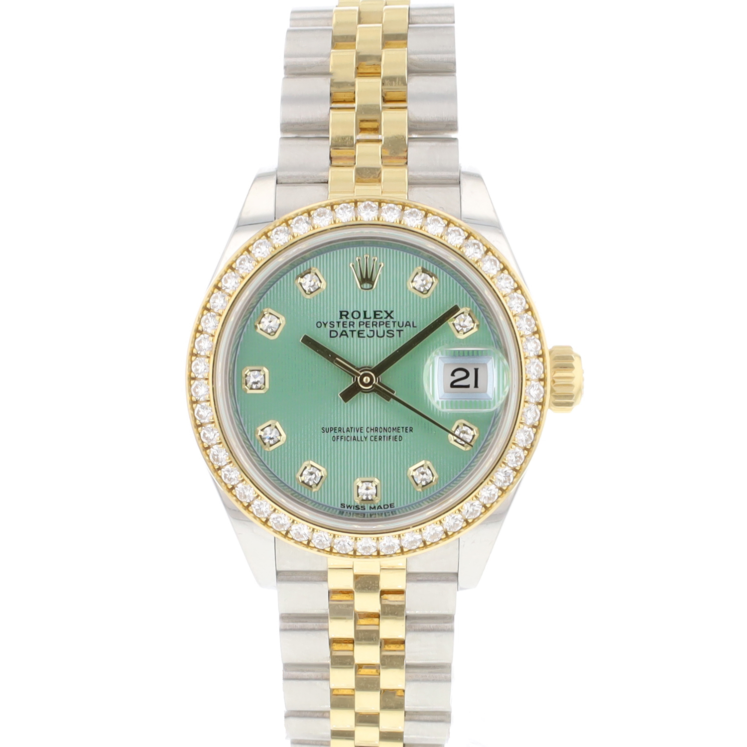 Datejust 28 Lady Steel/Gold Jubilee Mint Green Diamond Dial - Rolex ...