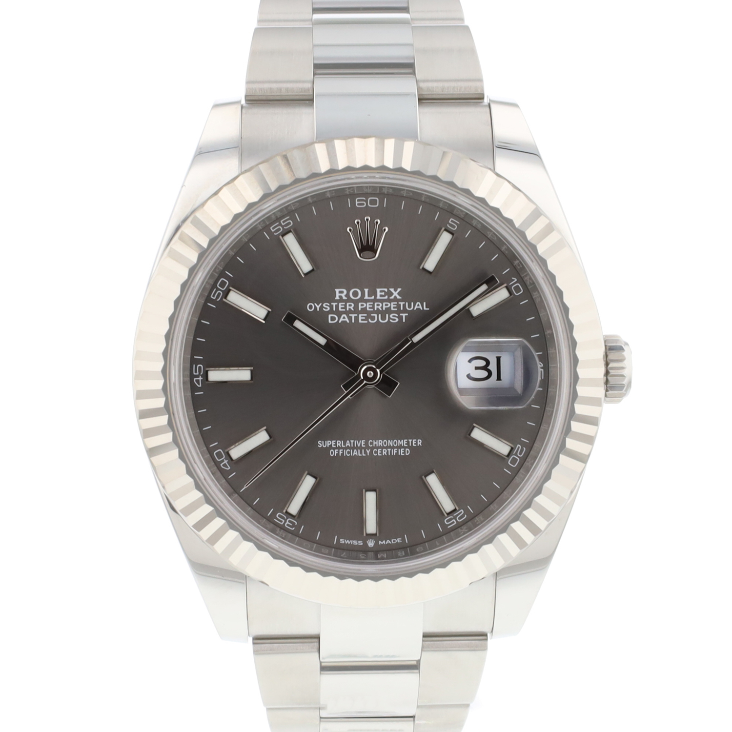 Datejust 41 Fluted Oyster Rhodium Dial NEW 2022 - Rolex - Verkochte ...