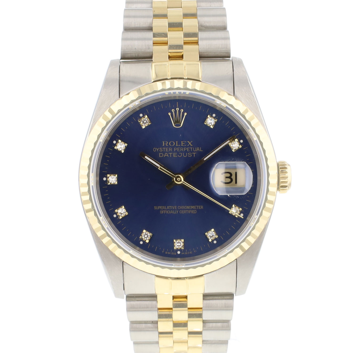 Datejust 36 Steel Gold Jubilee Fluted Blue Diamond Dial - Rolex ...