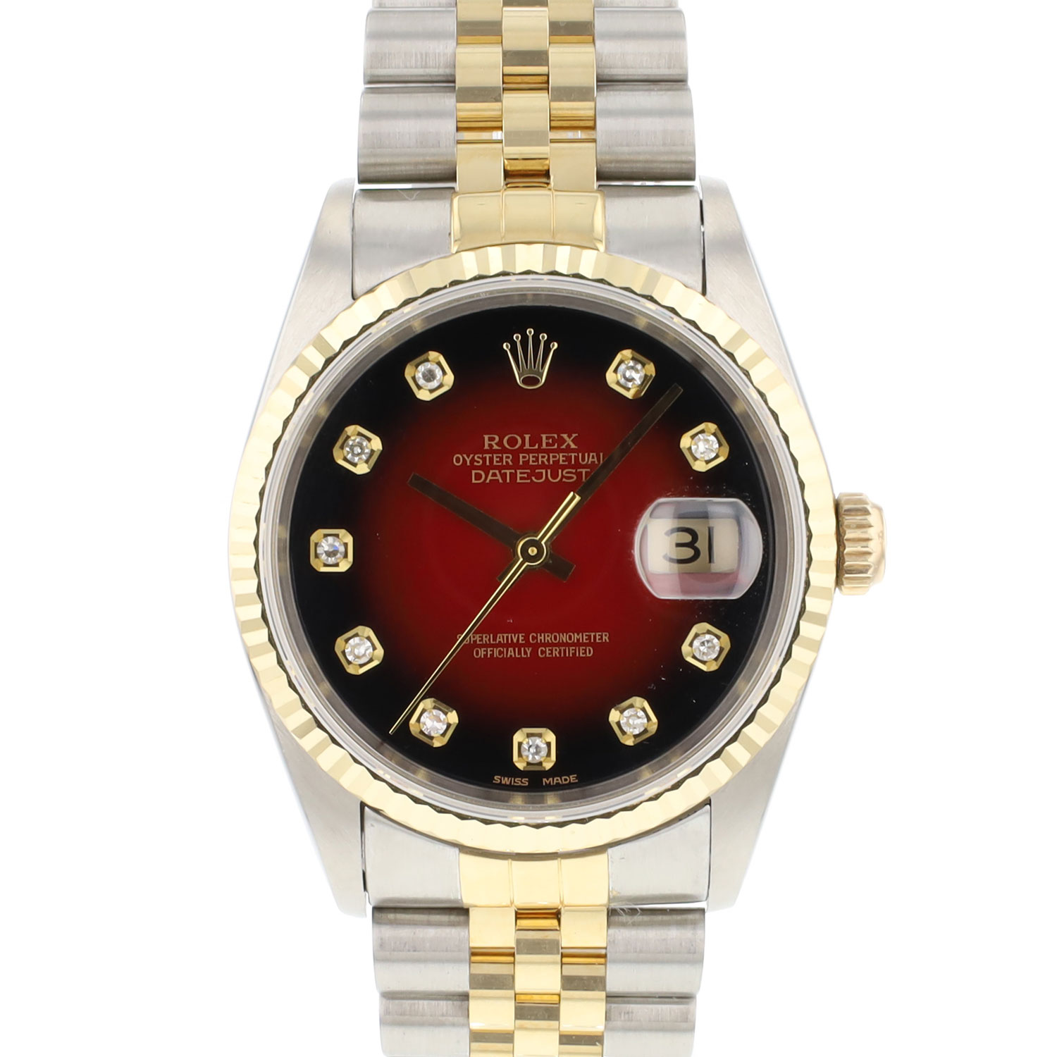 Datejust 36 Jubilee Fluted Red Vignette Diamond Dial - Rolex - Sold ...