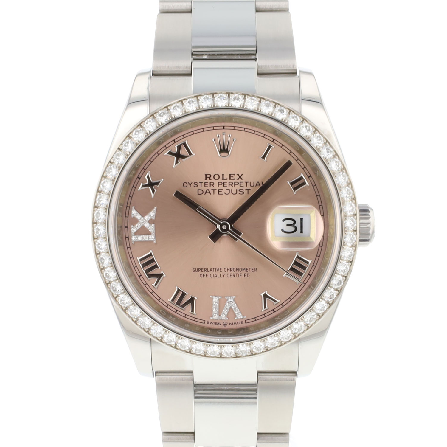 C Datejust 36 Pink Roman Diamond Dial Factory RBR - Rolex - Sold ...