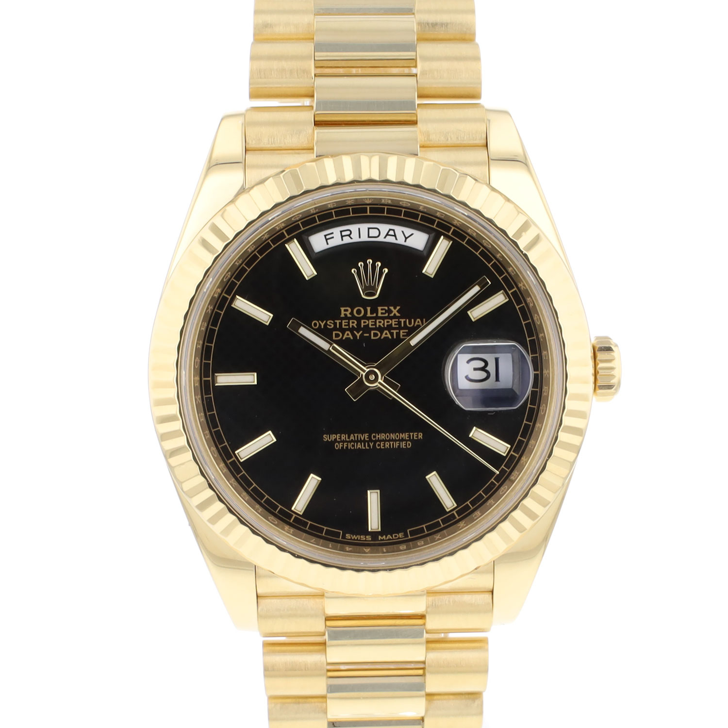 Day-Date 40 Yellow Gold Black Diagonal Motif Dial - Rolex - Exclusive ...
