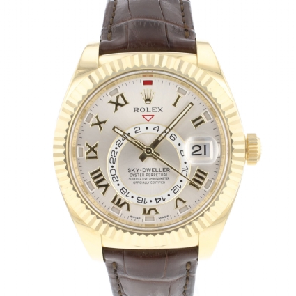 Sky-Dweller Silver Roman Dial Yellow-Gold Leather - Rolex - Exclusive ...