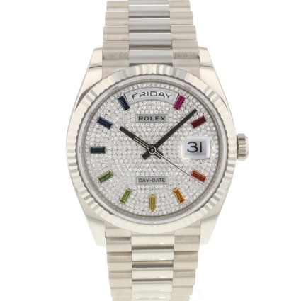 Day-Date 36 White Gold Factory Rainbow Dial - Rolex - Sold watches ...