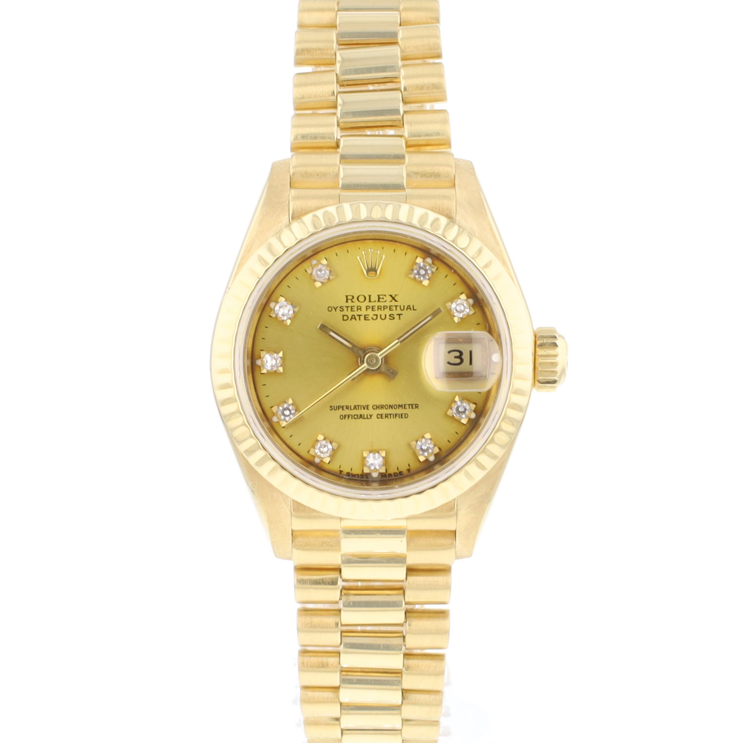 Lady-Datejust 26 Yellow Gold President Champagne Diamond Dial - Rolex ...