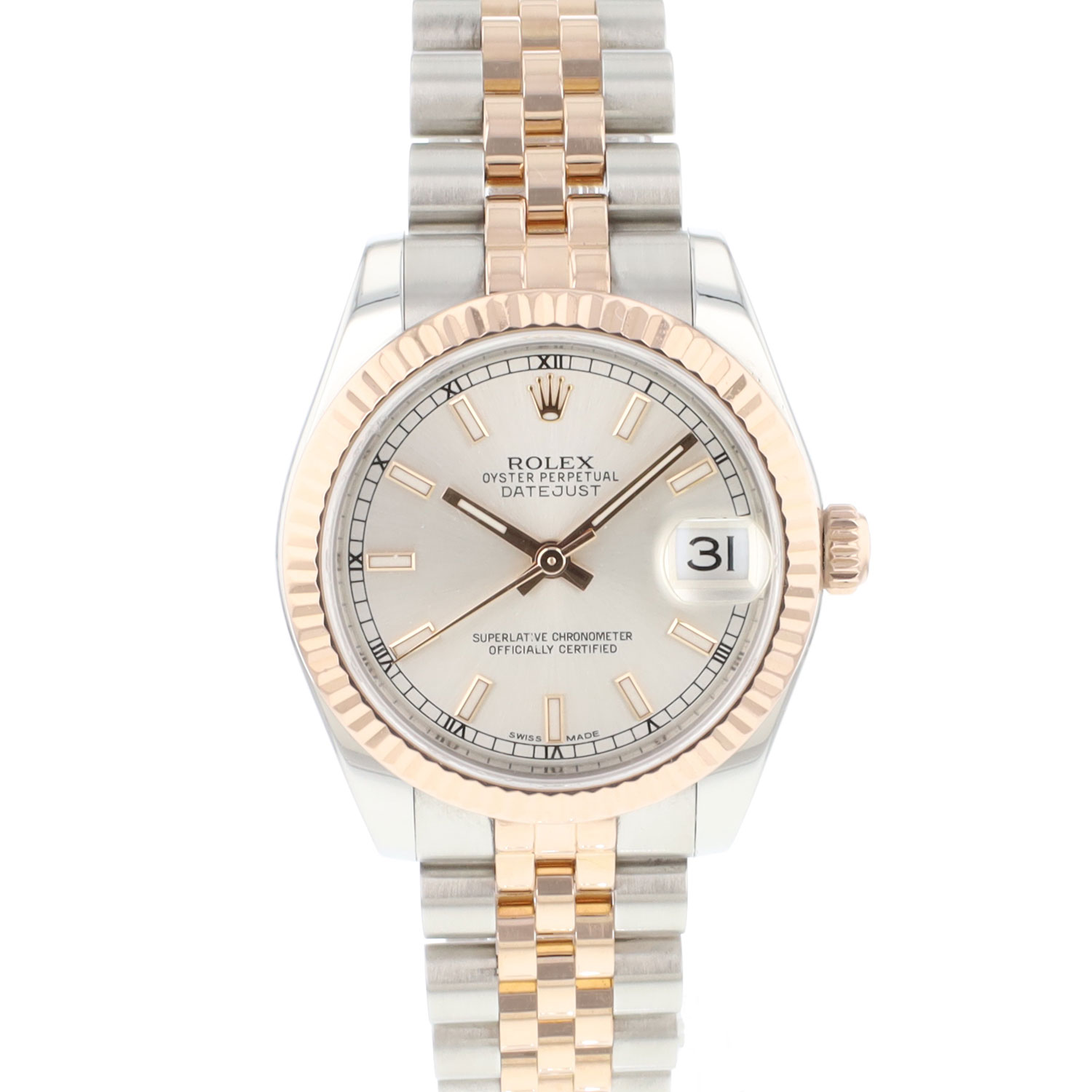 Datejust Midsize 31 Jubilee Fluted Steel Everose Gold Silver Dial ...