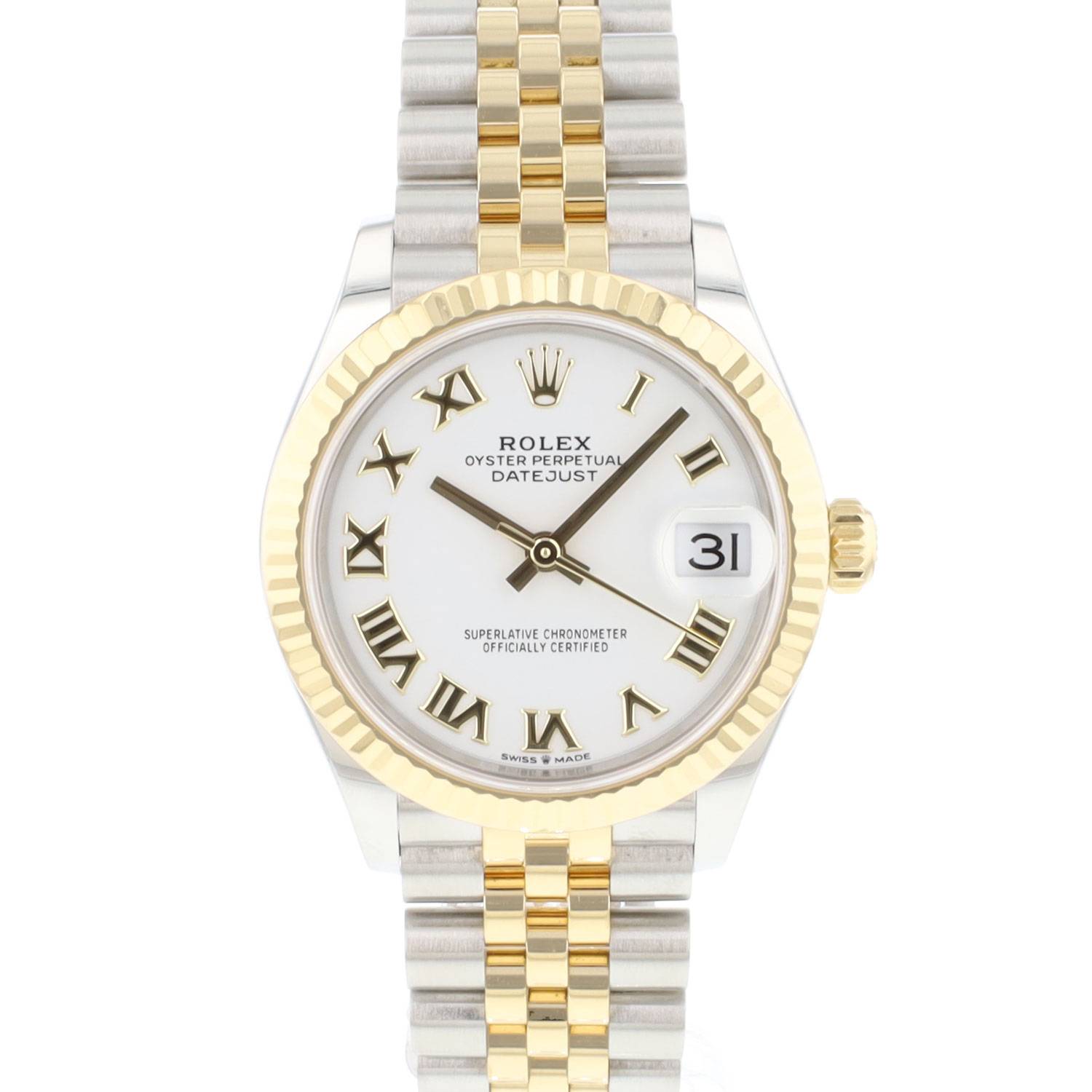 Datejust 31 Steel Gold Jubilee Fluted White Roman Dial NEW - Rolex ...